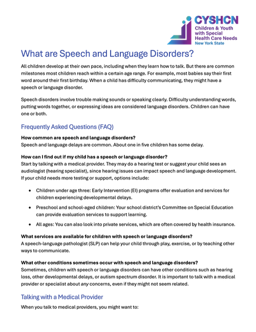 Speech or Language Disorder - Special Care Needs - ACT for Youth