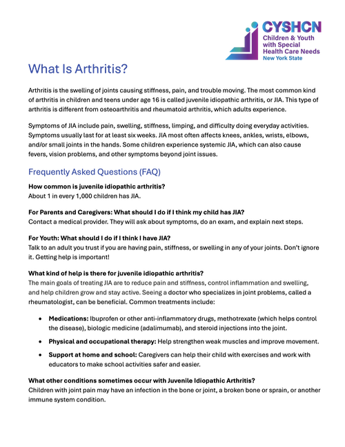 Arthritis - Health Conditions - Special Care Needs - ACT for Youth